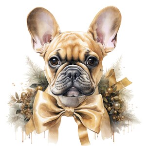 14 French Bulldog Clipart, Golden Christmas Theme, Printable Watercolor ...