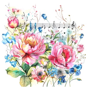 12 Floral Music Notes Clipart Set 2, Music Clipart, Printable ...