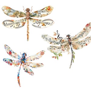 14 Dragonfly Music Notes Clipart, Wall Print, Printable Watercolor ...