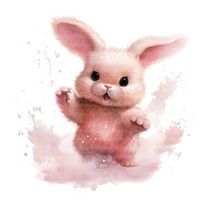 12 Pink Fluffy Bunny Clipart, Rabbit Clipart, Printable Watercolor ...