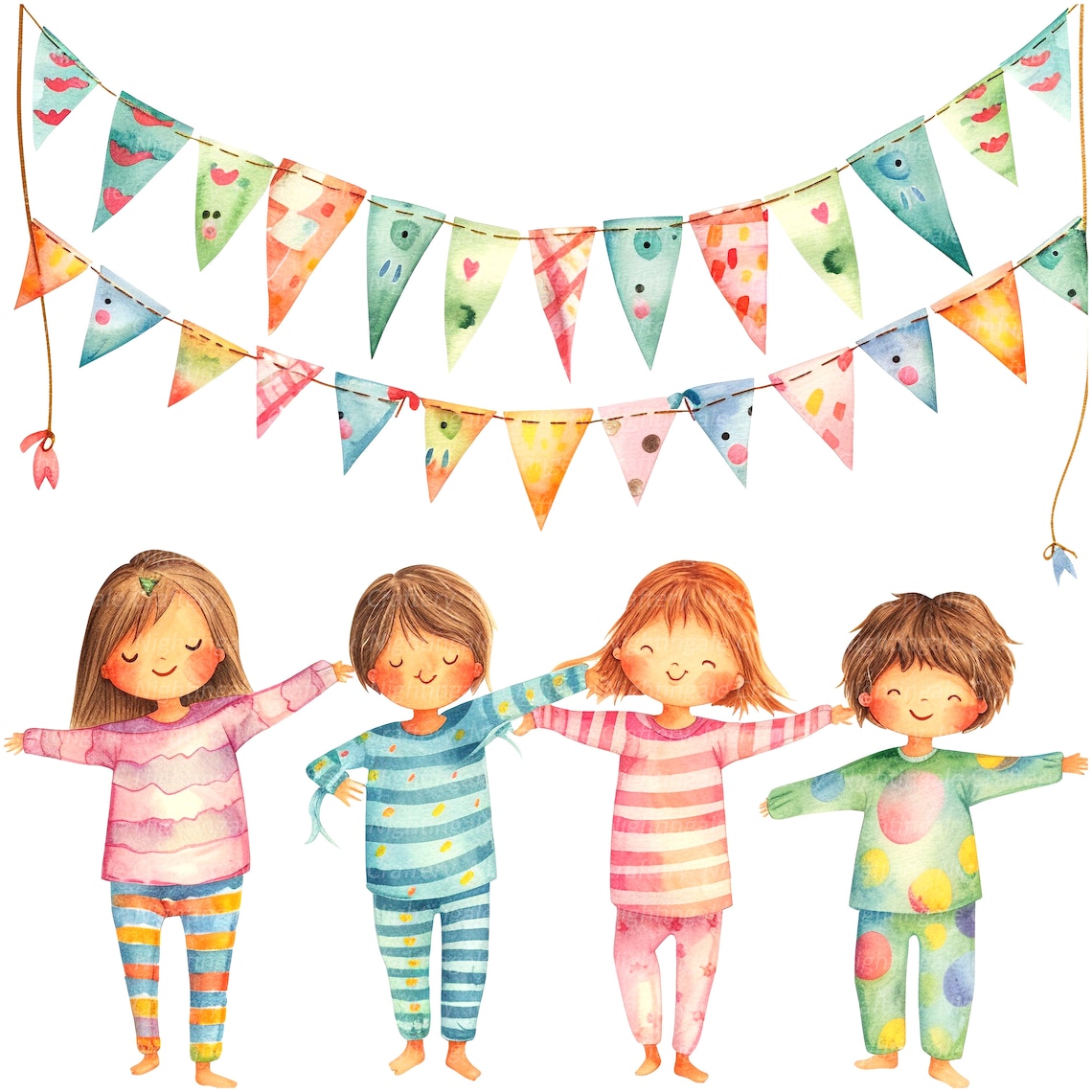 10 Pajama Party Clipart, Kids Slumber Party, Printable Watercolor ...