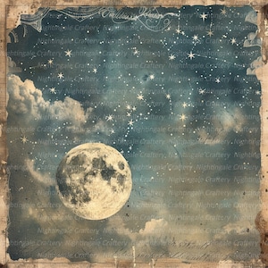 18 Vintage Moon Stars Background Papers, 12 X 12 Digital Paper Pack ...