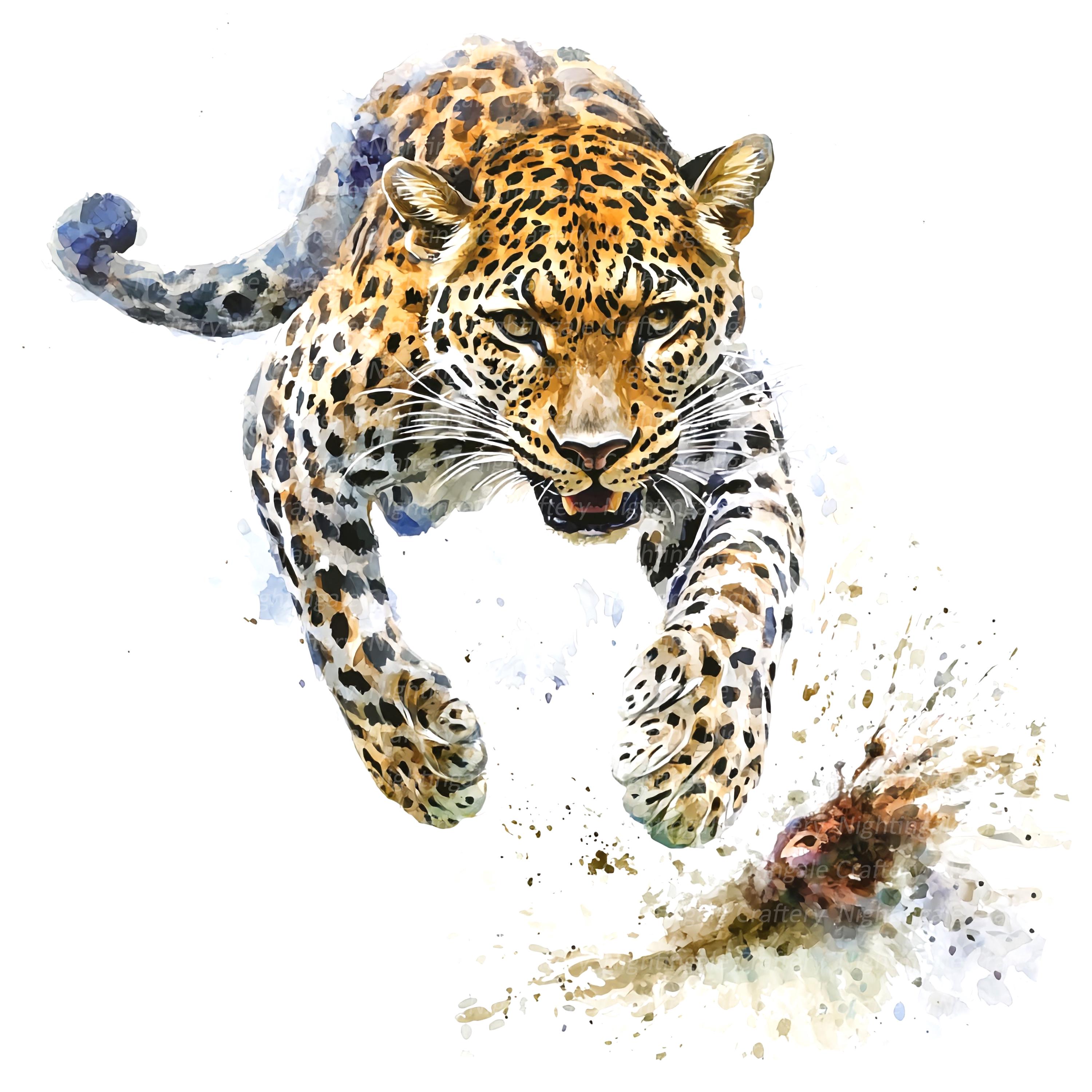13 Leopard Jump Clipart, Leopard Attacking, Printable Watercolor ...