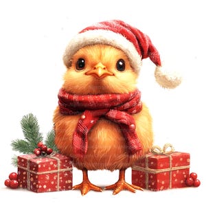 10 Christmas Chick Clipart, Christmas Card, Printable Watercolor ...