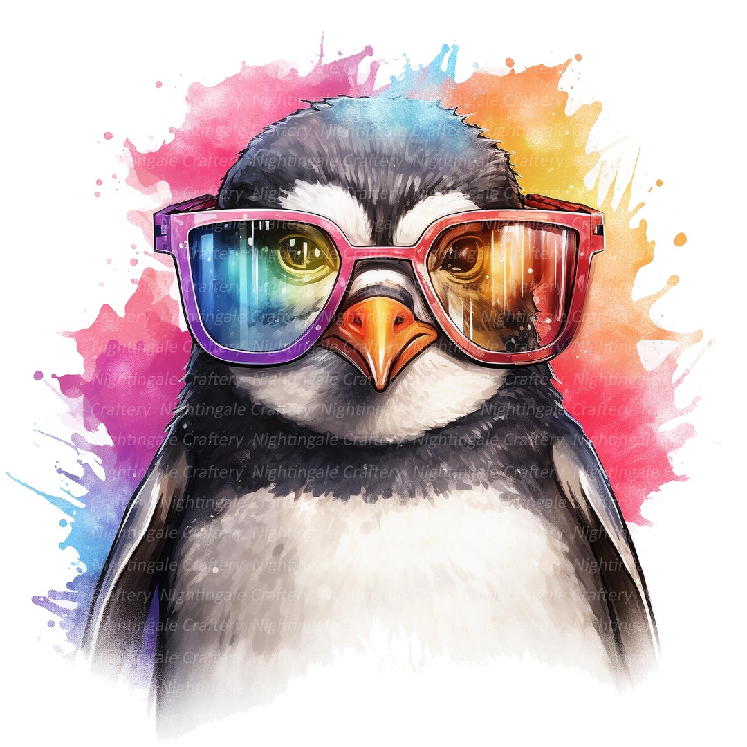 8 Cool Penguin, Disco Penguin Clipart, Printable Watercolor Clipart ...