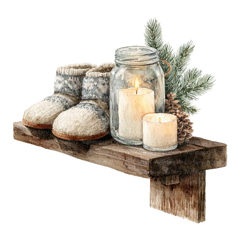 9 Farmhouse Cozy Nook Clipart, Rustic Candle, Printable Watercolor ...