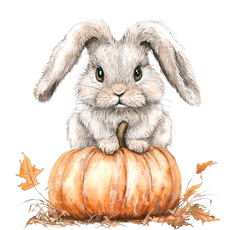 10 Bunny and Pumpkin Clipart, Halloween Bunny, Printable Watercolor ...