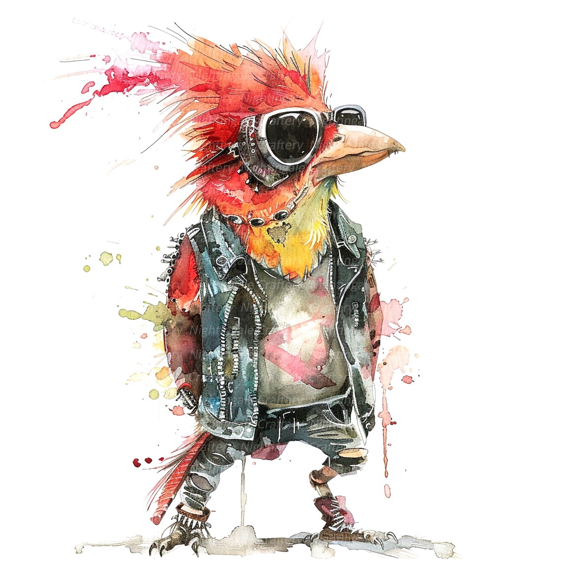 12 Bird Punk Clipart, Whimsical Birds, Printable Watercolor Clipart ...