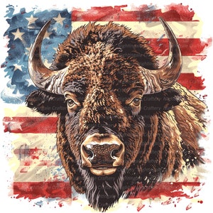 9 Patriotic Buffalo Flag Clipart, Bison Clipart, Printable Watercolor ...