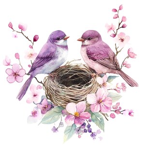 10 Spring Bird Nest Clipart, Floral Nest Clipart, Printable Watercolor ...