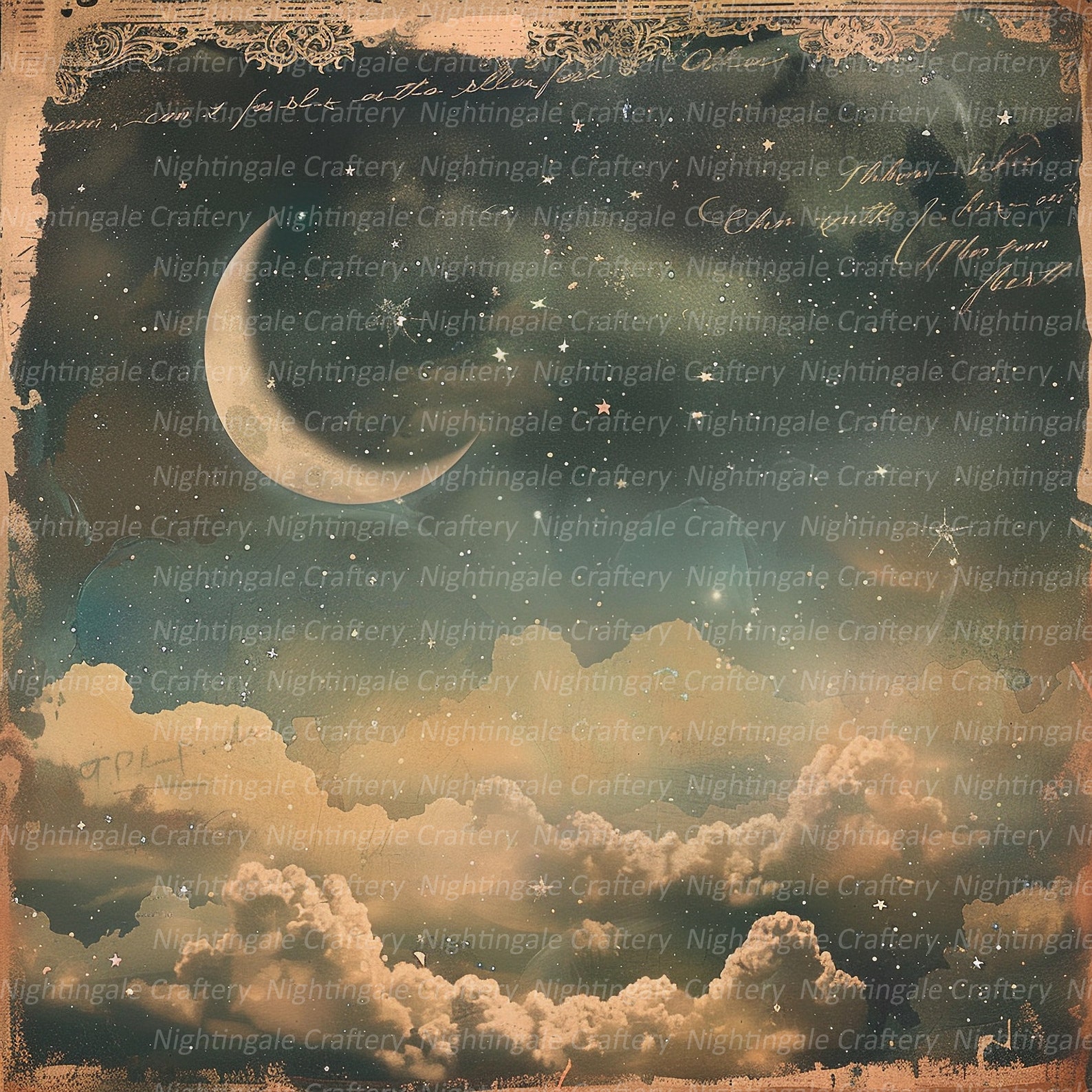 18 Vintage Moon Stars Background Papers, 12 X 12 Digital Paper Pack ...