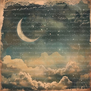 18 Vintage Moon Stars Background Papers, 12 X 12 Digital Paper Pack ...