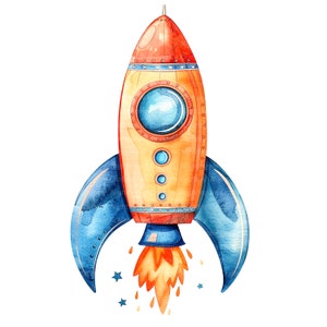 8 Cartoon Rocket Clipart, Space Rocket Clipart, Printable Watercolor ...