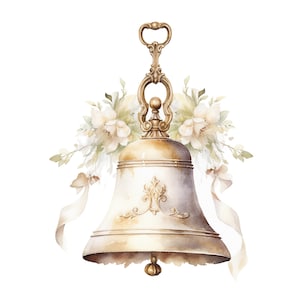 12 Floral Bell Clipart, Vintage Bell, Printable Watercolor Clipart ...