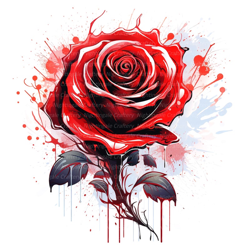 12 Graffiti Roses Clipart, Abstract Roses, Red Rose, Watercolor Clipart ...