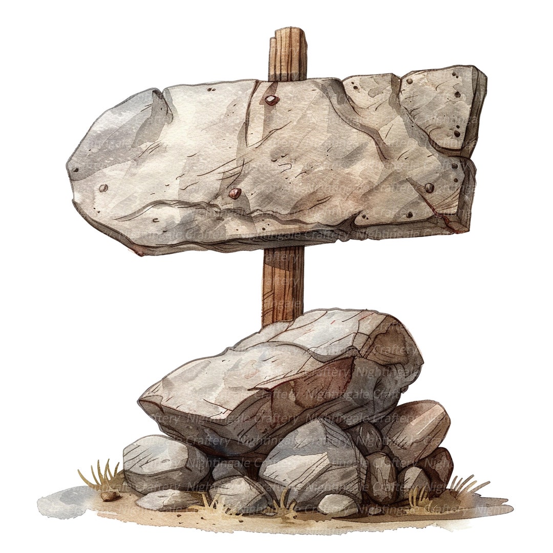 16 Road Sign Clipart, Stone Sign, Garden Sign, Printable Watercolor ...