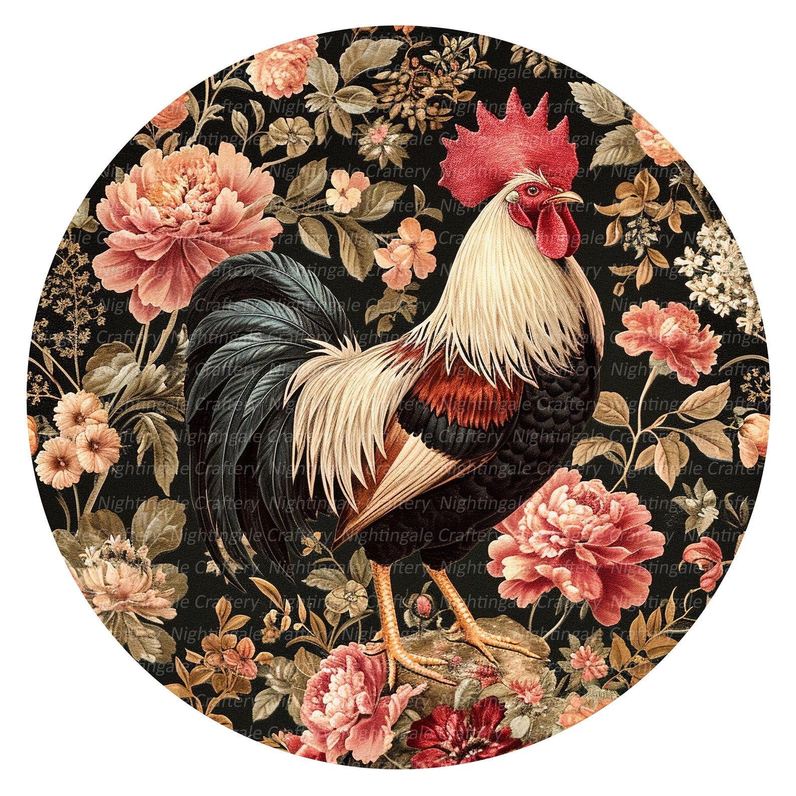 10 Floral Rooster Clipart, Vintage Rooster, Printable Watercolor ...