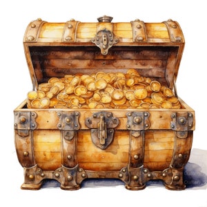 10 Treasure Chest Clipart, Pirate Chest, Printable Watercolor Clipart ...