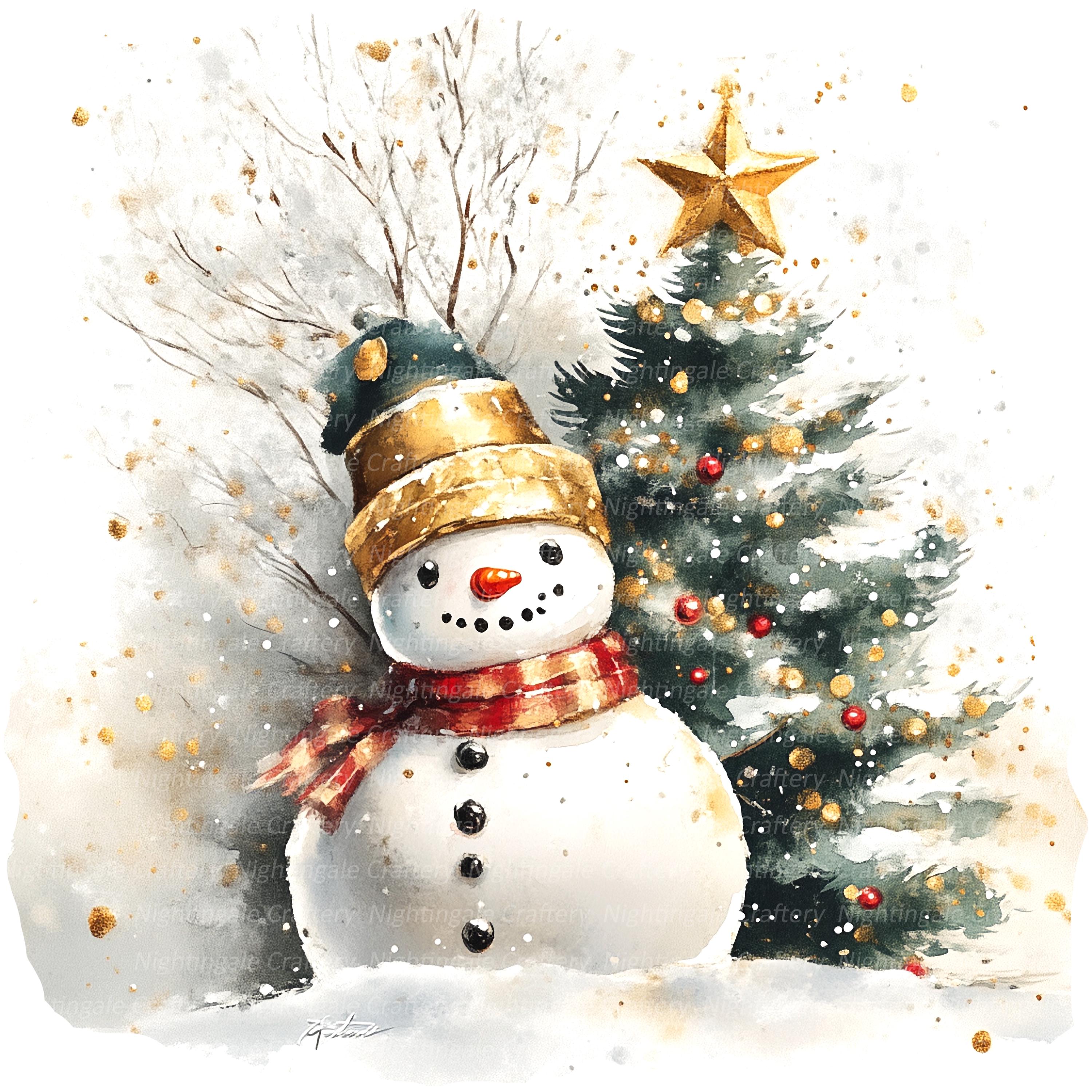 8 Golden Snowman Clipart, Christmas Clipart, Printable Watercolor ...