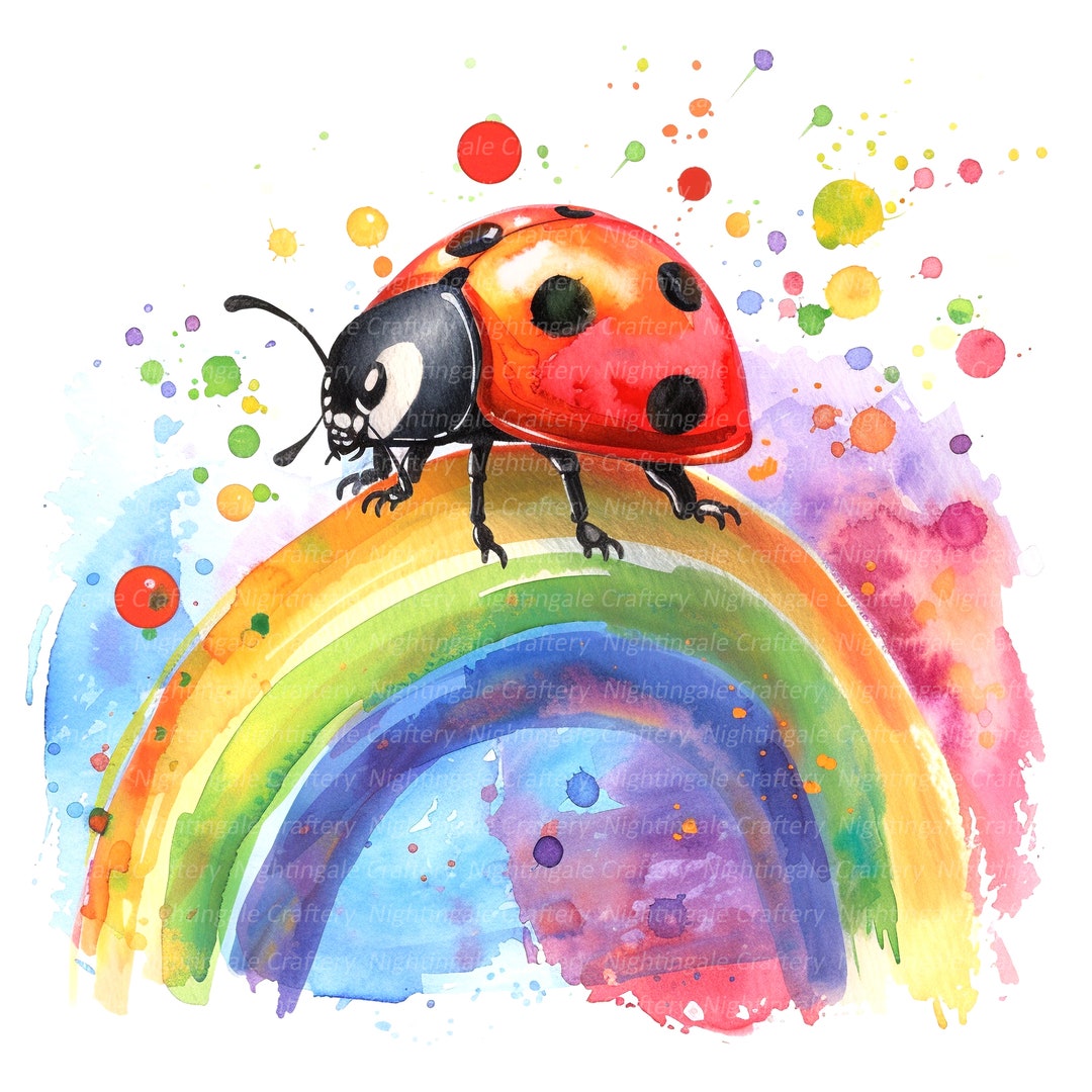 8 Cartoon Ladybird Clipart, Cartoon Rainbow Clipart, Printable ...