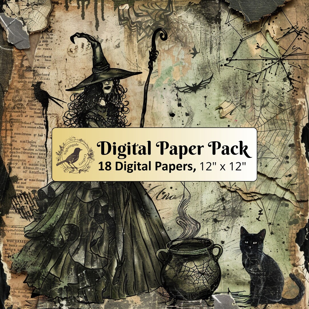 18 Witch and Witchcraft Background, 12 X 12 Digital Paper Pack, Junk ...