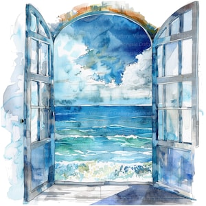 12 Window With Storm View Clipart, Window to Sea Clipart, Printable ...