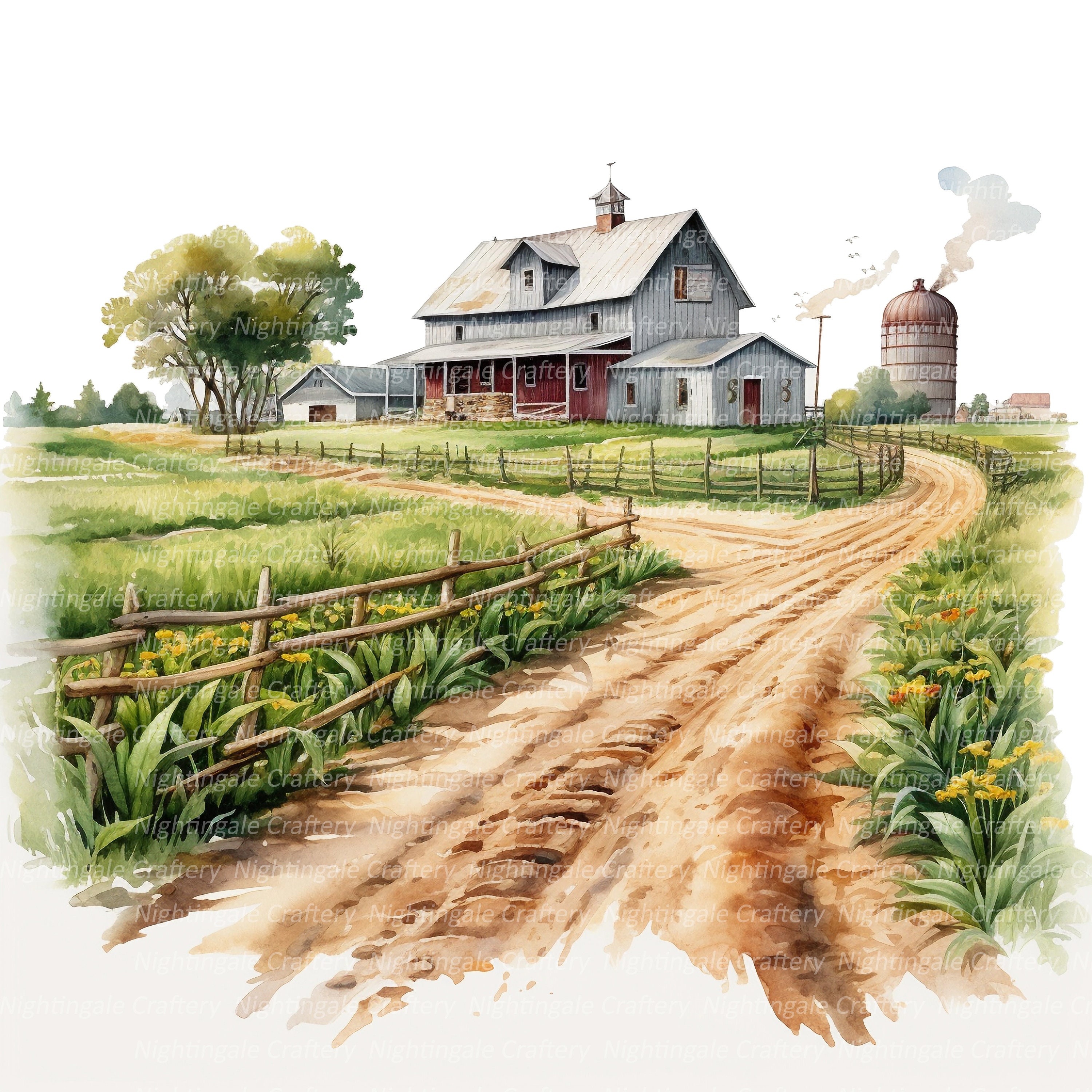 Farmyard, Farm Clipart, Printable Watercolor Clipart, 10 High Quality ...