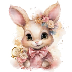 12 Pink Cute Bunny Clipart, Watercolor Bunny, Printable Watercolor ...