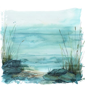 8 Teal Lake Edge Clipart, Lake Coast, Printable Watercolor Clipart ...