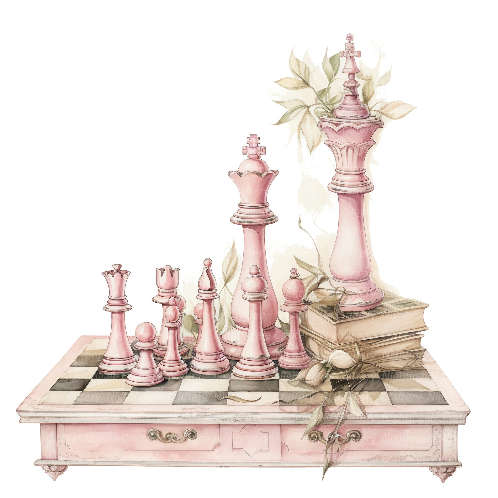12 Floral Chess Clipart Vintage Chess Printable Watercolor - Etsy