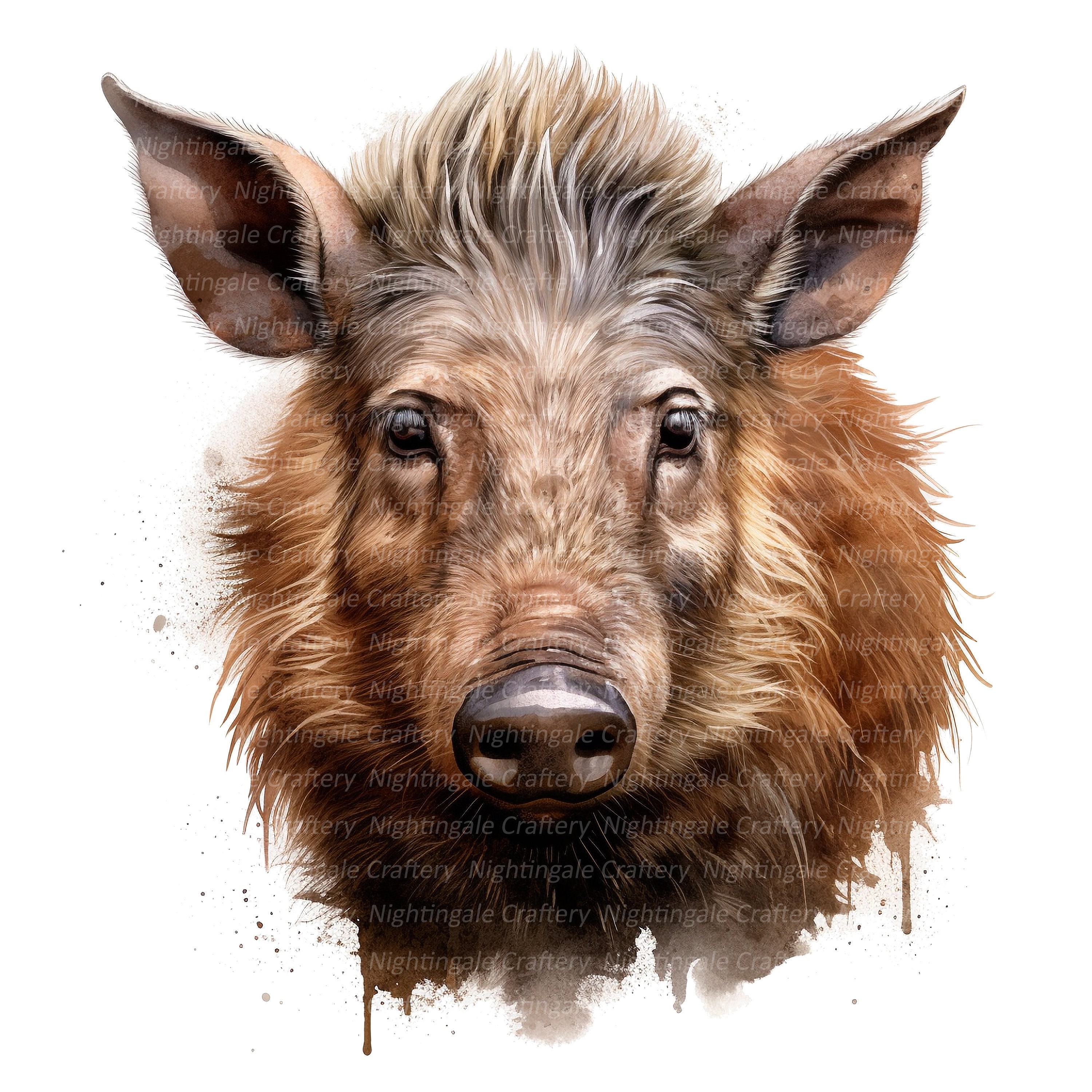 Wild Boar Close up Clipart, Printable Watercolor Clipart, 8 High ...
