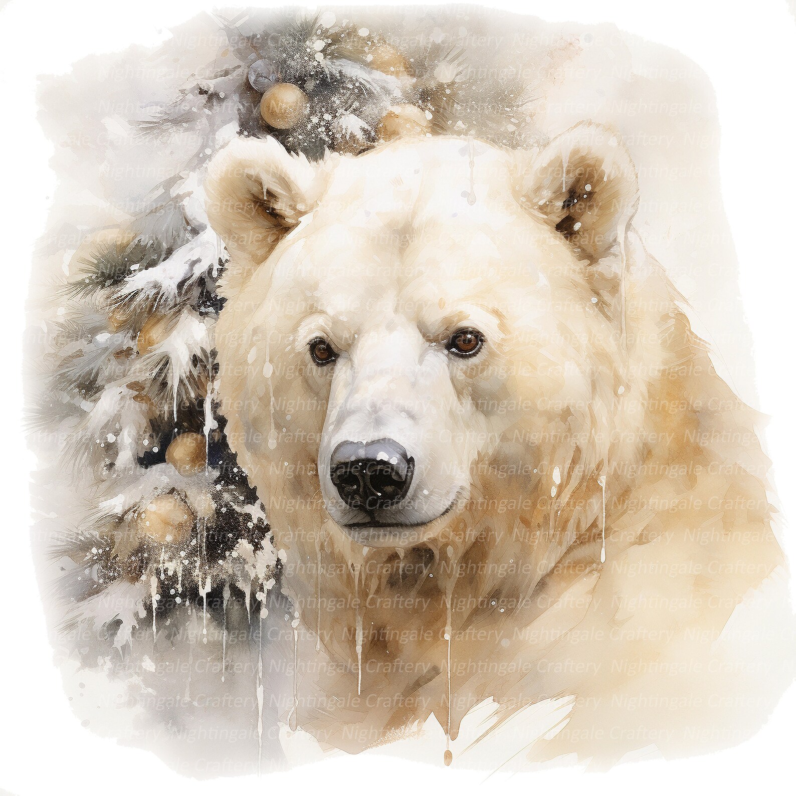 8 Christmas Polar Bear Clipart, Golden Theme, Printable Watercolor ...