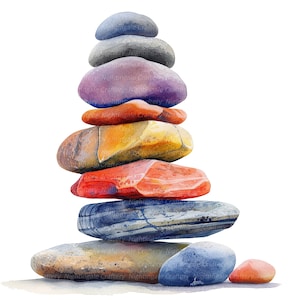 12 Zen Stones Clipart 2, Meditation Stones, Printable Watercolor ...