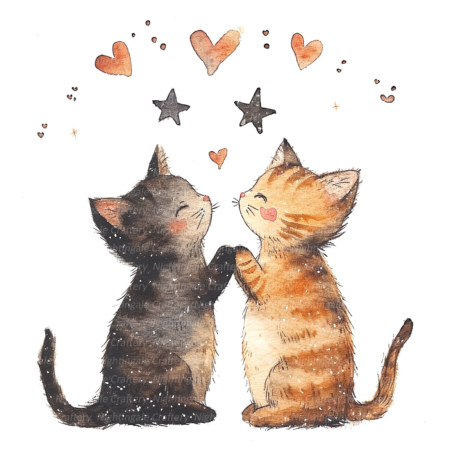 10 Kitten Love Clipart, Romantic Cats Clipart, Printable Watercolor ...