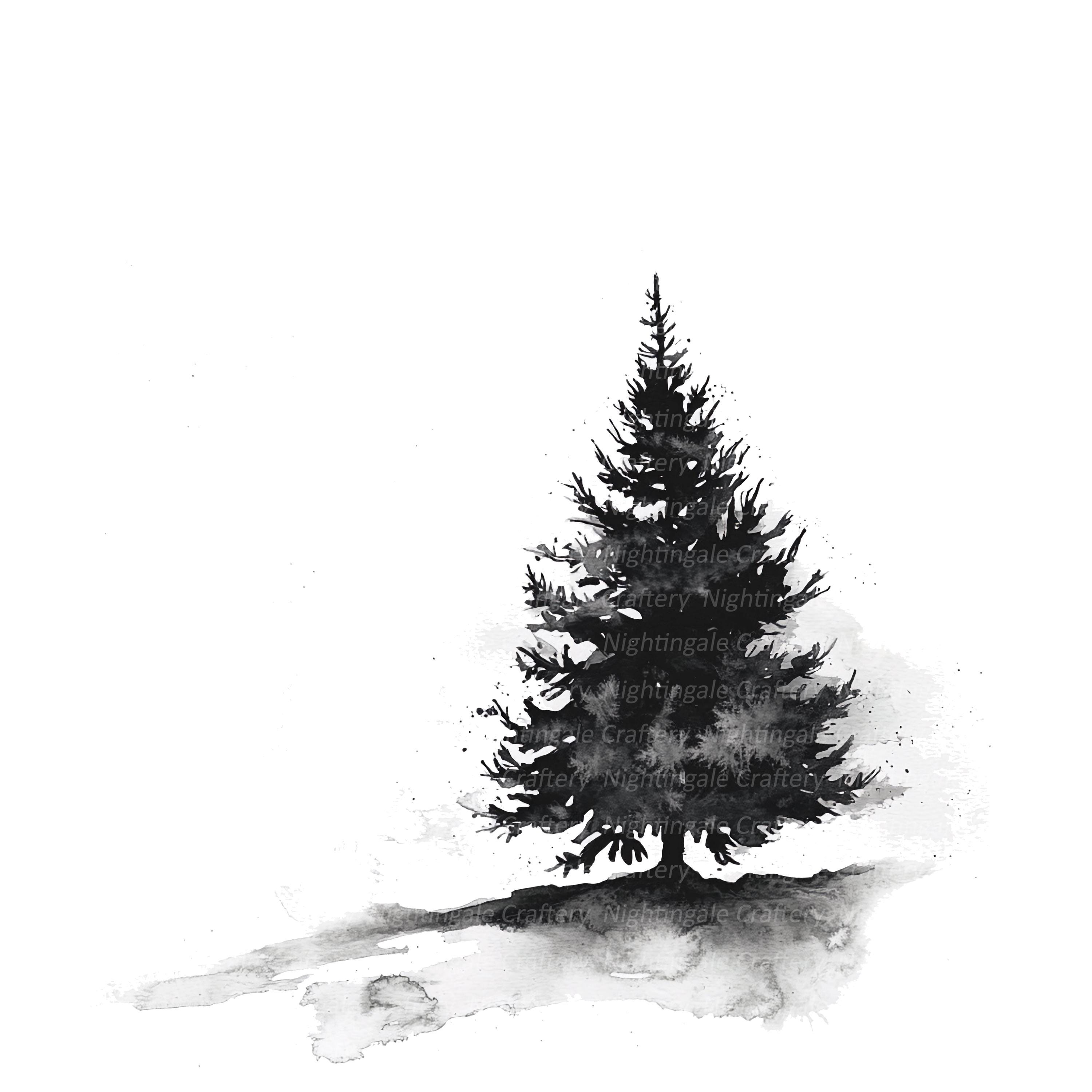 8 Black White Christmas Tree Clipart, Minimalistic, Printable ...