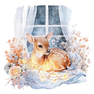 10 Christmas Baby Deer Clipart, Cute Fawn, Printable Watercolor Clipart ...