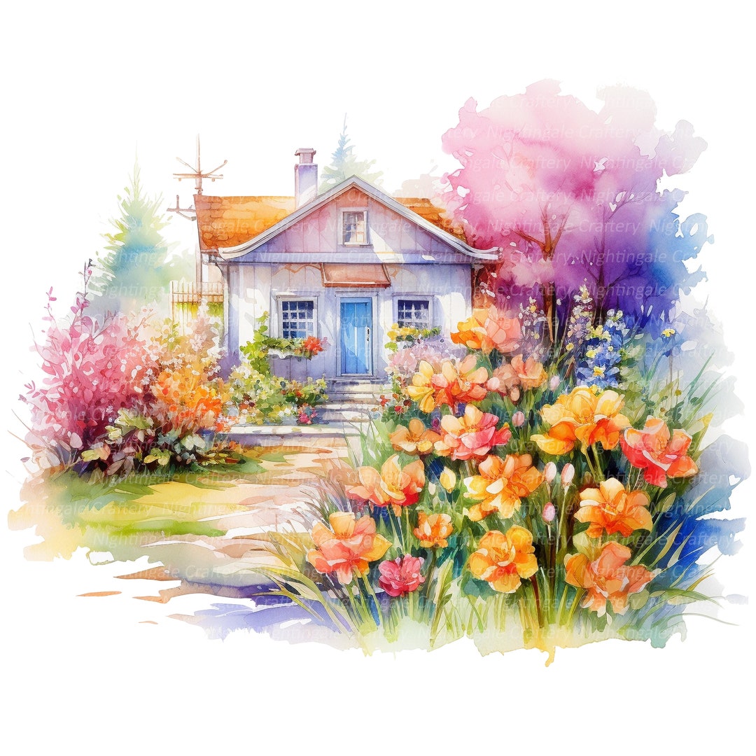 14 Floral Garden Clipart, Garden Flowers, Printable Watercolor Clipart ...