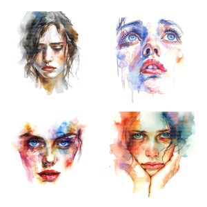 20 Woman Emotions Clipart, Woman Face Clipart, Printable Watercolor ...