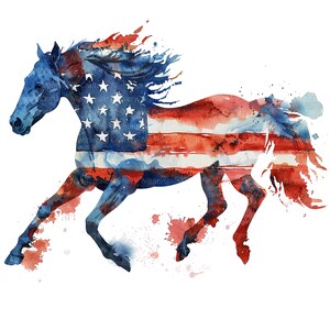 12 Patriotic Horse Clipart, USA Flag Clipart, Printable Watercolor ...