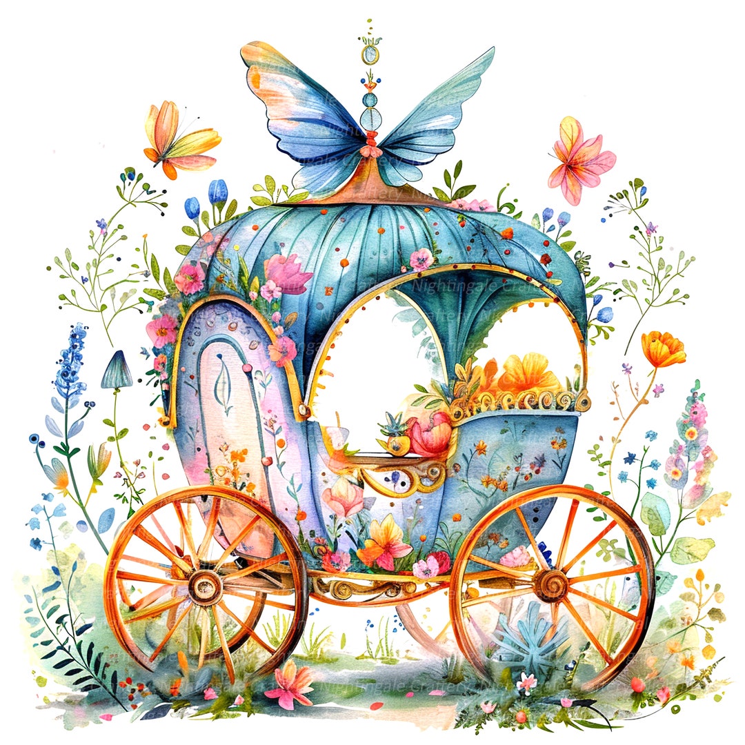 10 Fairy Carriage Clipart, Floral Carriage, Printable Watercolor ...