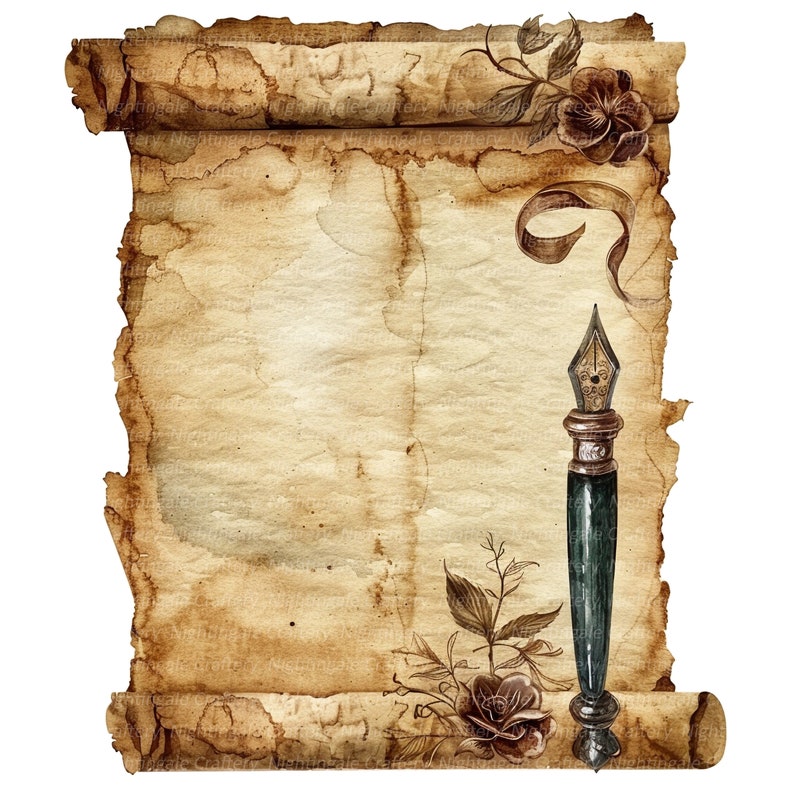 10 Vintage Scroll Clipart, Floral Old Paper, High Quality Png/jpgs ...