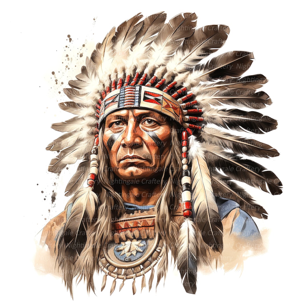 12 Native American Indian Chief Clipart, Printable Watercolor Clipart ...