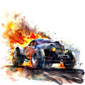 18 Drag Racing Cars Clipart, Fiery Cars, Drag Race, Printable ...