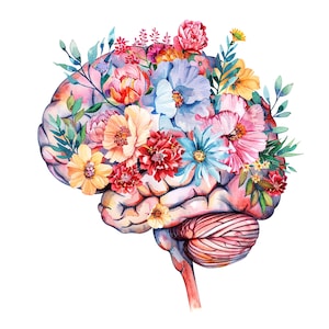 10 Floral Human Brain Clipart, Anatomical Brain, Printable Watercolor ...