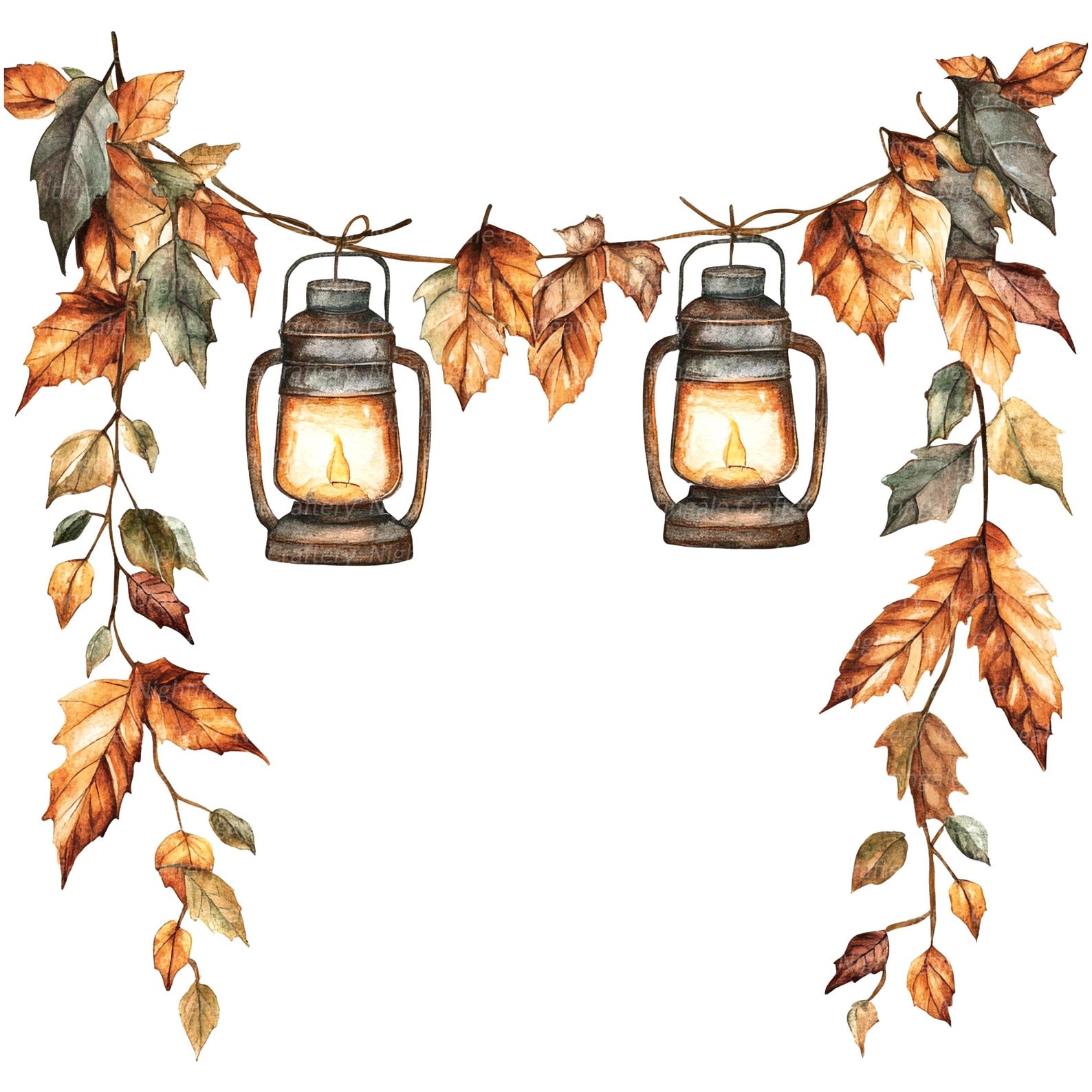 12 Autumn Bunting Clipart, Party Garland Clipart, Printable Watercolor ...
