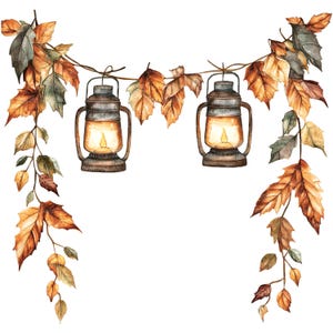 12 Autumn Bunting Clipart, Party Garland Clipart, Printable Watercolor ...
