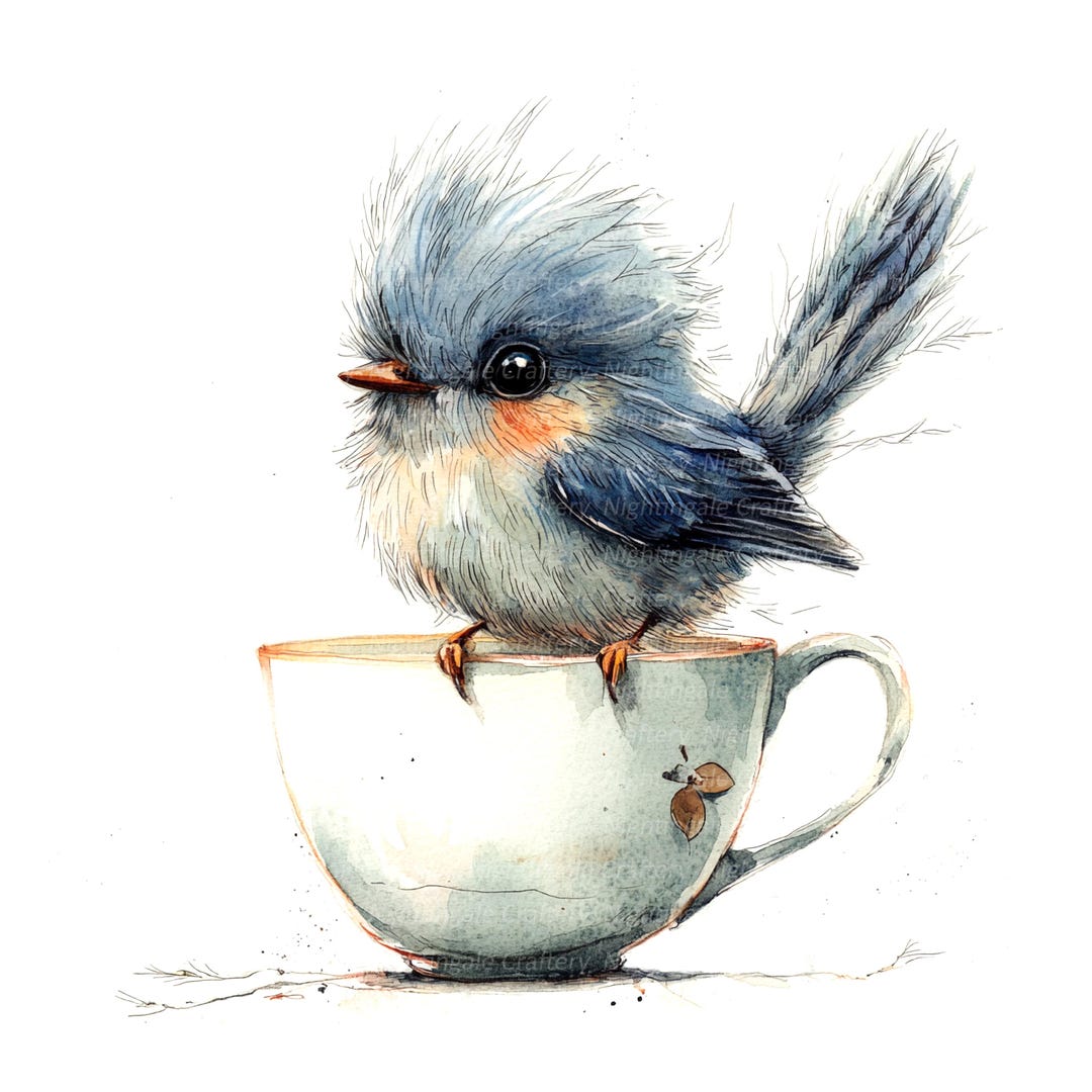 11 Bird and Tea Cup Clipart, Cute Bird Clipart, Printable Watercolor ...