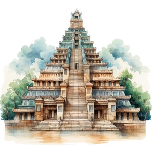 12 Aztec Temple Clipart, Aztec Pyramid, Printable Watercolor Clipart ...