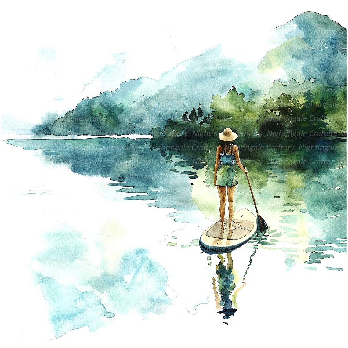 10 Woman on Sup Board Clipart, Paddle Board, Printable Watercolor ...
