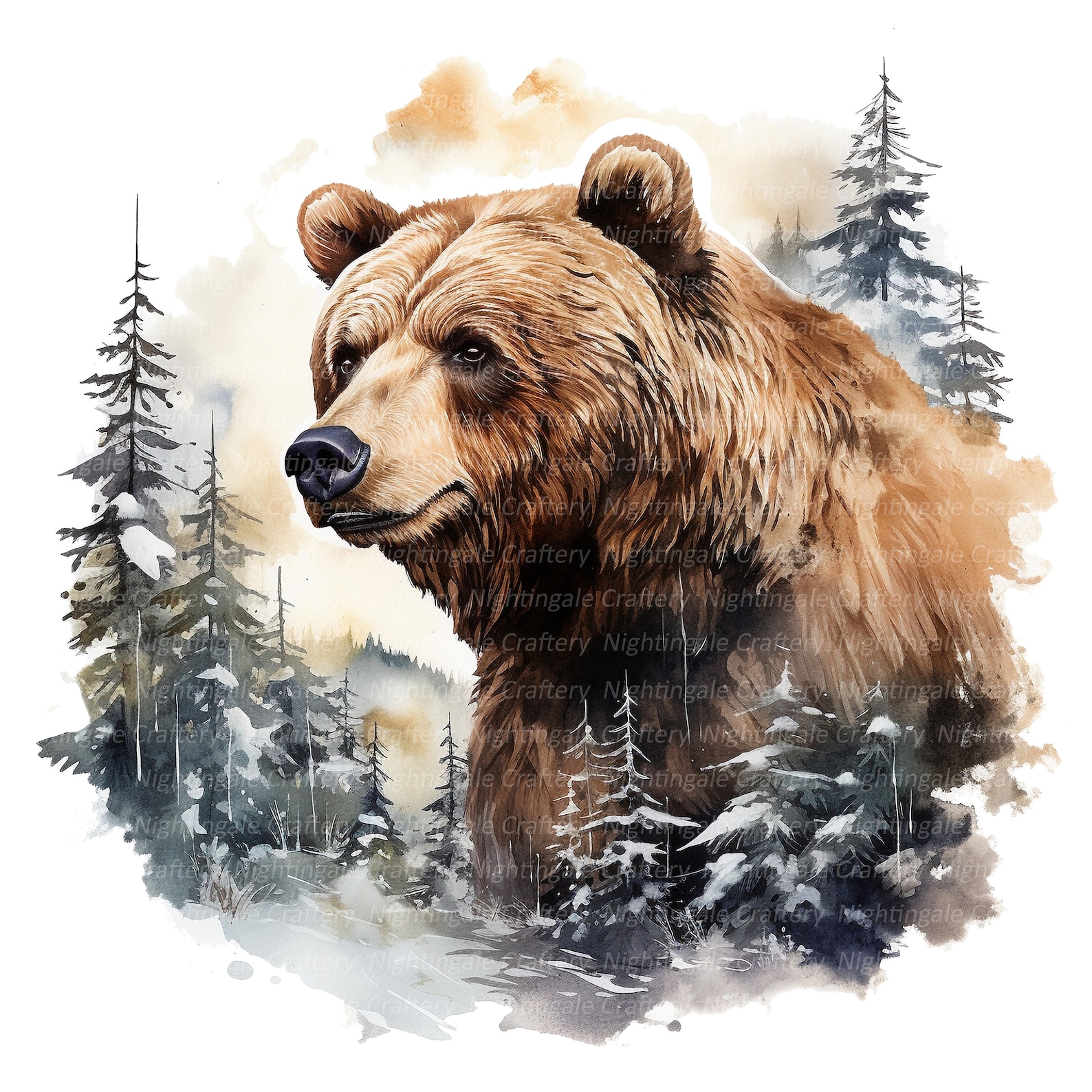 8 Bear in Winter Clipart, Printable Watercolor Clipart, High Quality ...